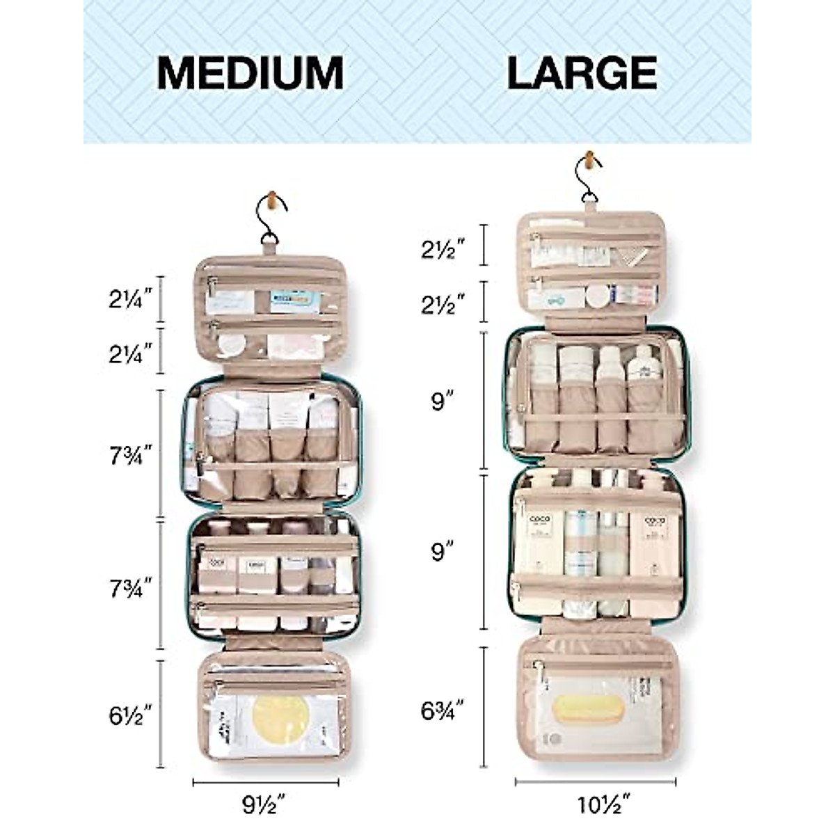 BAGSMART Toiletry Bag Hanging Travel Makeup Organizer with TSA Approved Transparent Cosmetic Bag Makeup Bag for Full Sized Toiletries (Blue, Large)