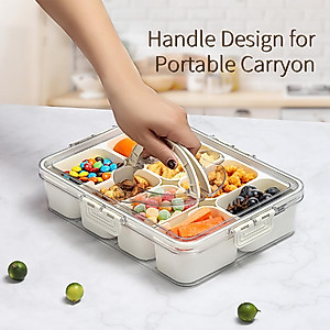 Olavon Clear Snackle Box Container with Lid and Handle - 8 Compartments Divided Serving Tray, Portable Snack Charcuterie Organizer, Snackable Box Platters for Candy, Fruits, Snacks