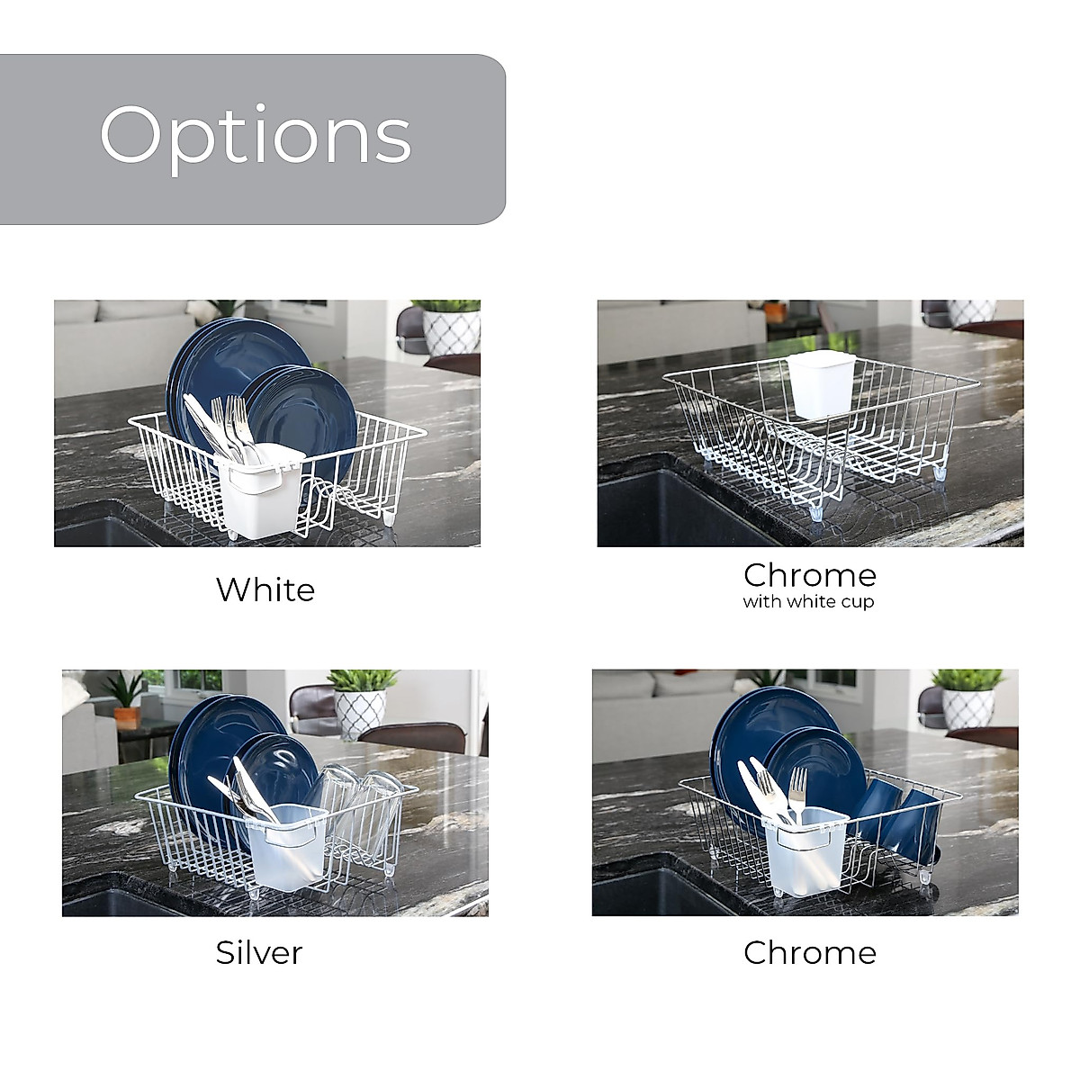 Smart Design Dish Drainer Rack - Small - In Sink or Counter Drying - Steel Metal Wire - Cutlery, Plates, Dishes, Cups, Silverware Organization - Kitchen (White - 14 x 5.5 Inch)