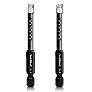Dry Diamond Drill Bits Set 1/4” Hex Shank Vacuum Brazed 6mm Hole Saws for Porcelain Granite Tile Ceramic Marble for Steady Grips in Most Popular Drills, 2 Packs in Individual Storage Cases