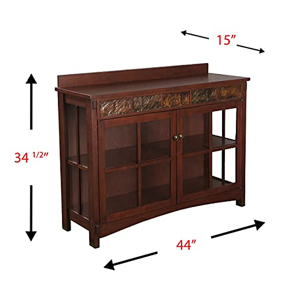 SEI Furniture Camino Mission Sideboard & Curio - Red Washed Expresso Finish w/ Faux Slate - Spacious Design (AMZ0092MC)