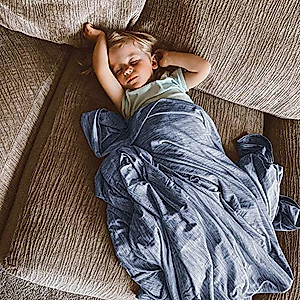 Marchpower Cooling Cotton Blue Blanket (Queen/Full Size) and Gray Pillowcase (Standard)