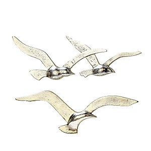 WHW Whole House Worlds Americana Flying Birds Metal Wall Decor Art, Handcrafted, Cast of Fine Silver Aluminum, Bas-relief, 15.25 Inches Wide and 13.25 Inches Wide