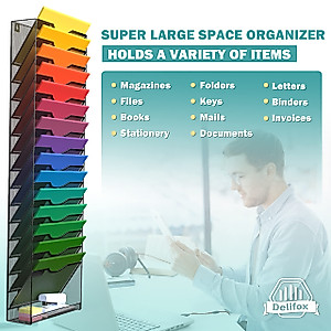 Delifox 16-Tier Wall Mounted Hanging File Organizer Wall File Holder Metal Mesh Vertical Magazine Rack Classroom Office Organization