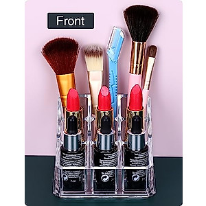MOSIKER Lipstick Lip Gloss Organizer,Small Clear Acrylic Compact Essential Oil Rollerball Perfume Holder with 9 Slots