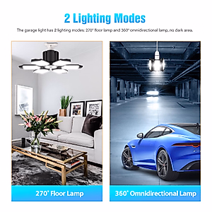 AYSEMO Garage Light Bulb 100W 10000LM Light Bulbs LED with 5 Adjustable Panels, E26/E27 Garage Led Lights Screw in 6000k Daylight Garage Lights Ceiling LED for Barn Attic Warehouse-2 Pack