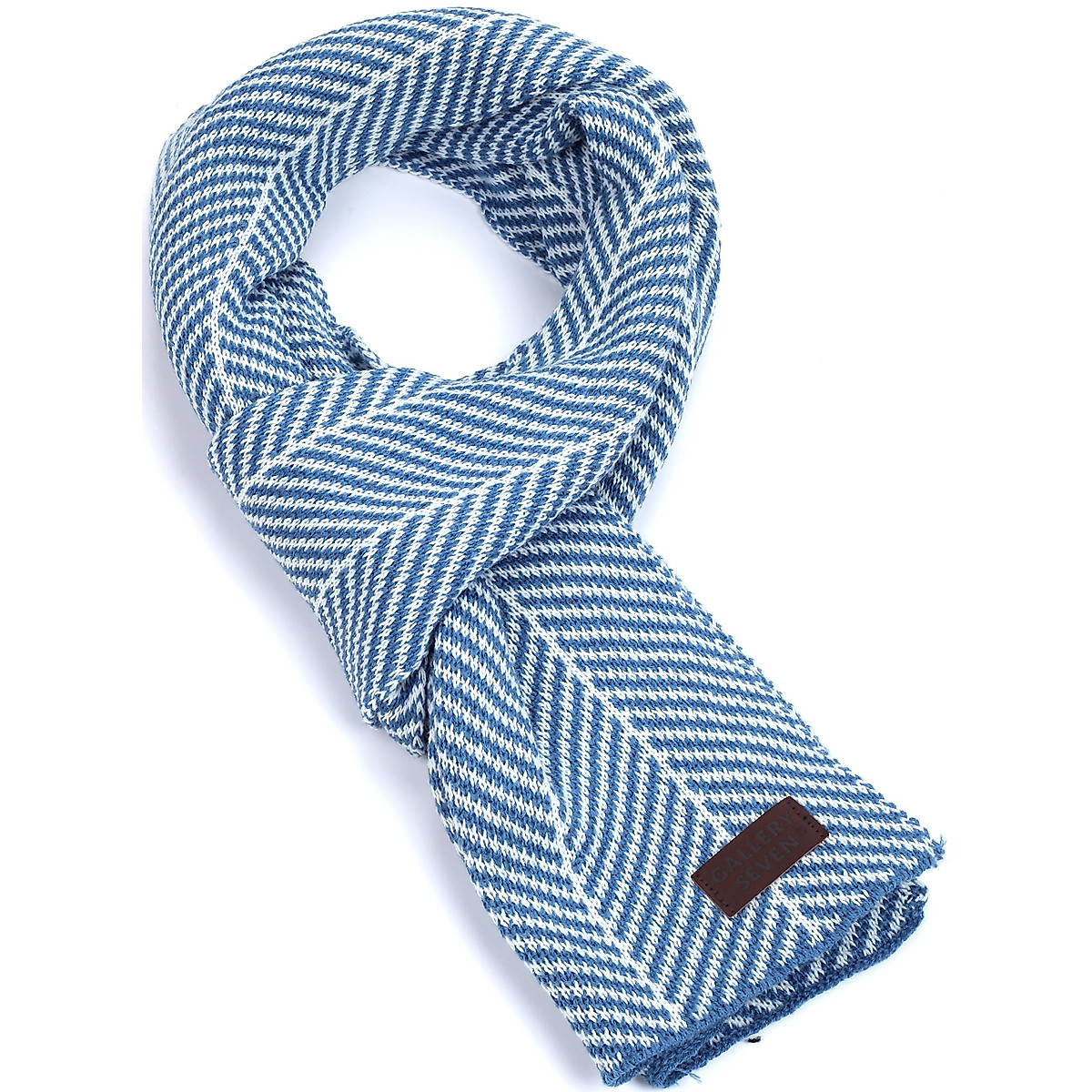 GALLERY SEVEN Winter Scarf for Men, Soft Knit Scarves, in an Elegant Gift Box - Lightt Blue/White - One Size