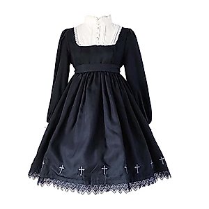 Nite closet Gothic Dress Long Sleeve Black Lolita Vintage Dresses Retro (8-10)…