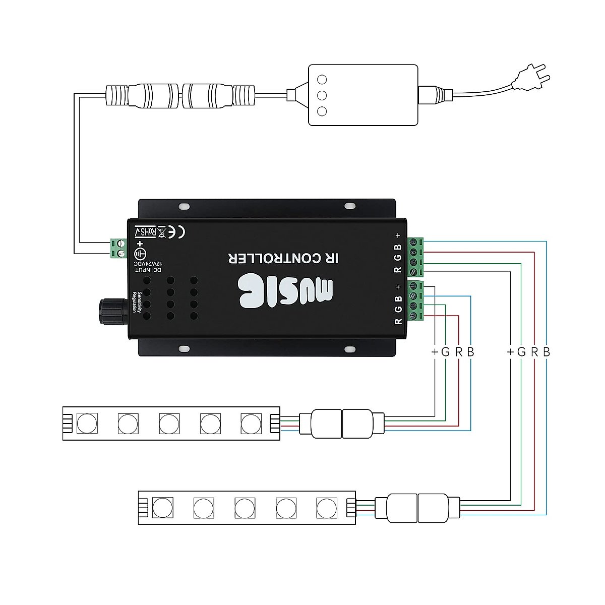 RGBZONE DC12-24V 24 Keys Iron Shell Wireless IR Remote Control Music Sound Controller for 5050 3528 RGB LED Strip Light