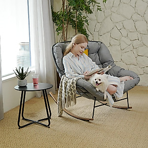 Grand patio Outdoor Rocking Chair with Small Side Table, E-Coated Papasan Rocker Recliner Chair with Comfy Cushion, Patio Furniture Set for Porch Deck Backyard