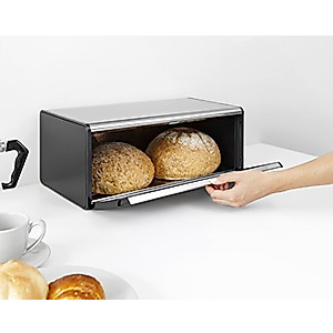 Brabantia Fall Front Bread Box - Matte Steel Fingerprint Proof with Black Sides, 299186