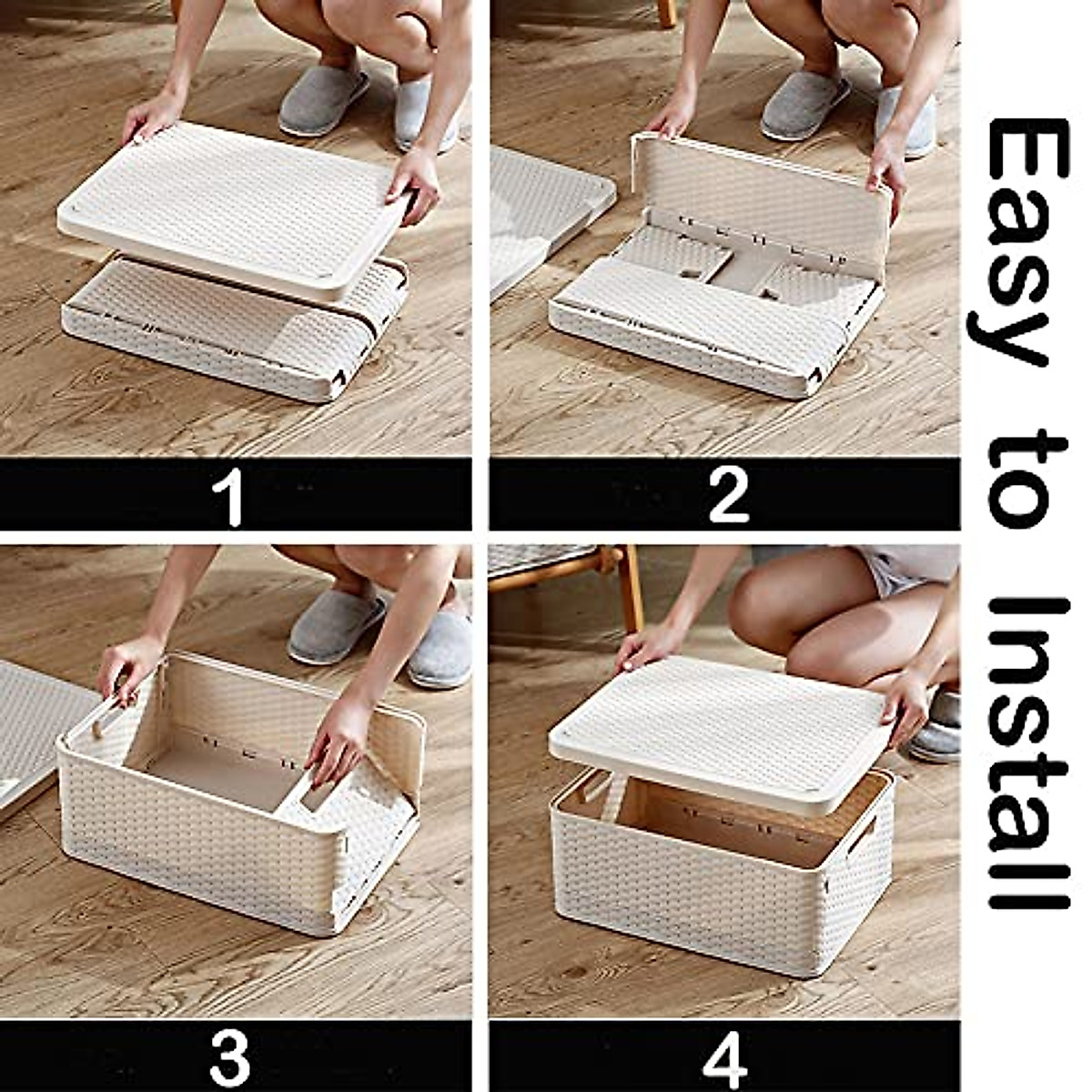 YunNasi Foldable Wardrobe Storage Box Organiser Basket Containers with Handles Folding Stackable Storage for Home,Office,Nursery School Shelf Baskets to Tidy clothes,Toys,Snacks,Books,Cosmetics (17in(L)*13in(W)*9.65in(H))