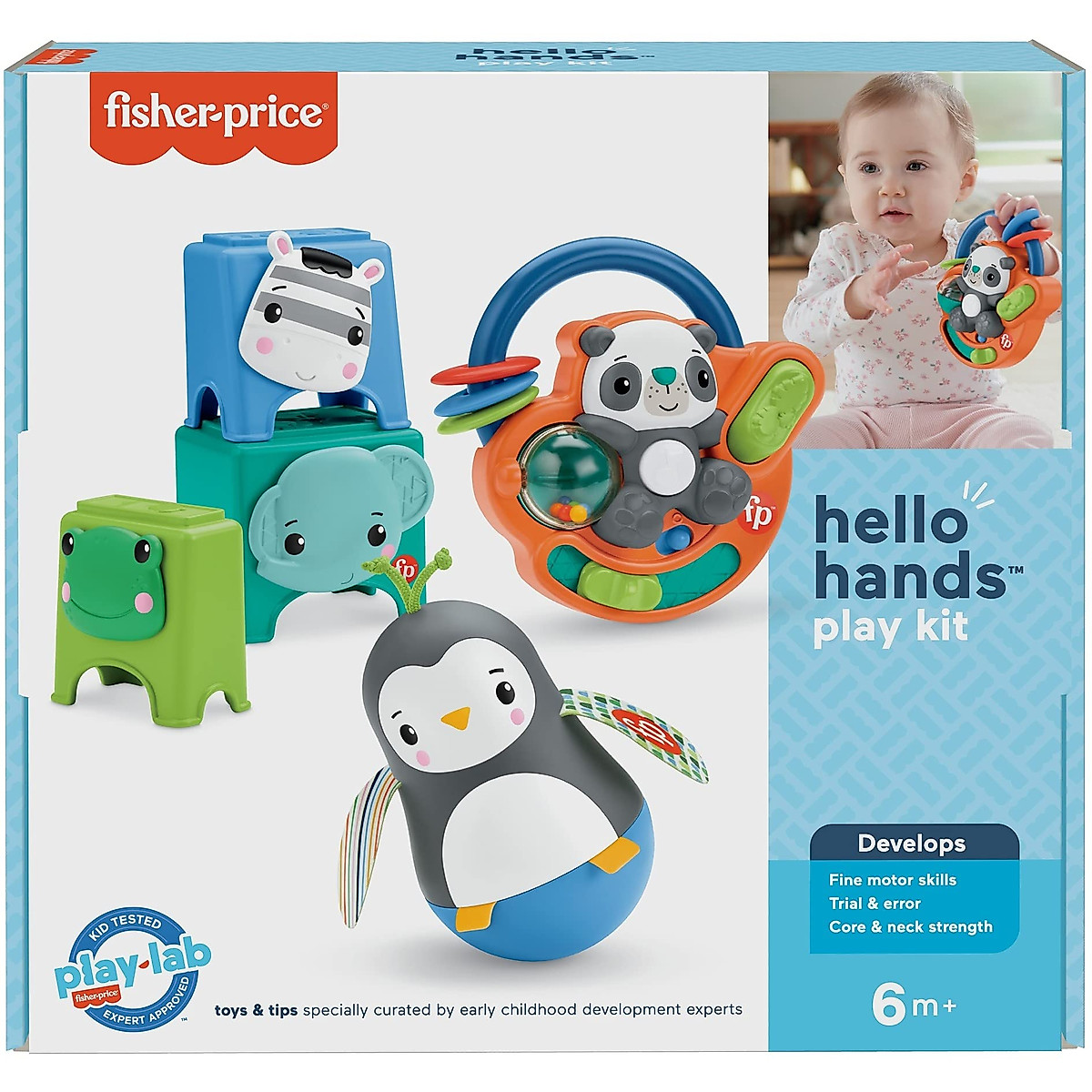 Fisher-Price Hello Hands Play Kit, Curated Gift Set of Activity Toys for Infants Ages 6 Months and Up
