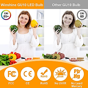 winshine GU10 LED Bulb, 50W Halogen Equivalent Light Bulbs, 3000K Warm White 2 Prong Base GU10 Bulb, LED Halogen Replacement Bulbs for Recessed Track Light 120V 550LM 120 Degree, Non-Dimmable 6 Pack