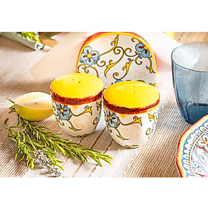 Euro Ceramica Duomo Collection Servingware, 4-Piece Table Necessities Set, Gold and Cream