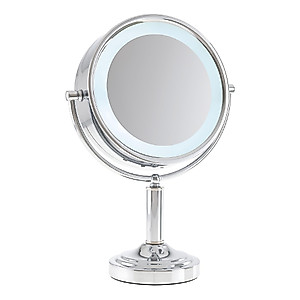 Danielle Creations Professional-Grade Double-Sided L.E.D. Vanity Mirror with Strong 15X Magnification, 360-Degree Rotation, Ultra-Vue Distortion-Free True Image Reflection, Silver Chrome Finish