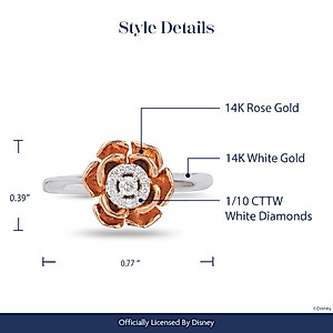 Jewelili Enchanted Disney Fine Jewelry 14K White and Rose Gold 1/10 Cttw Diamond Belle Fashion Ring Size 6