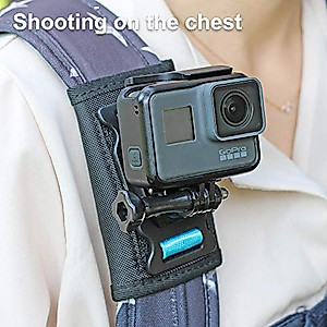 Backpack Shoulder Strap Mount Camera with Adjustable Shoulder Pad and 360 Degree Rotating Base Compatible with GoPro Hero 11 Black, Hero 10/9/8/7, AKASO, DJI, Insta360 and Most Action Cameras