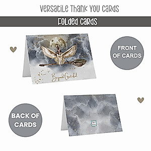 Paper Clever Party Magic Owl Thank You Cards for Bridal Shower, Wedding, Any Occasion, Blank Notecards with Envelopes Set, Folded Notes, 25 Pack