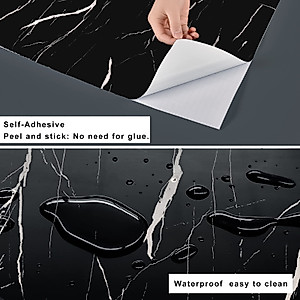 FUKU MON 24"x394" Black Marble Wallpaper Marble Contact Paper for Countertops Peel and Stick Countertops Self Adhesive Waterproof Removable Granite Wallpaper Stick on Wallpaper Kitchen Bathroom