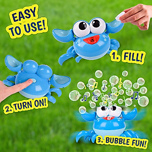 Maxx Bubbles Dancing Crab Bubble Machine - Moving Bubble Blower for Kids | Lights Up and Plays Music | 4oz Bottle of Bubble Solution - Sunny Days Entertainment,Blue