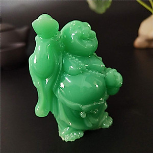 Seyee-bro Glowing Money Maitreya Laughing Buddha Statue Sculpture Garden Home Decoration Man-Made Jade Stone Ornaments Buddha Figurines