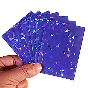 50PCS Premium GEM Laser Shinny Outer Matte Holographic Card Sleeves Holo Card Cover Standard Size Shiny Foil Trading Card Sleeve Kpop Photo Cards Protector 66x91mm Suitable in Binders (Blue)