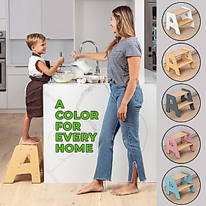 Wooden Step Stools for Kids - Sturdy, Non-Slip, Non-Tip Toddler Step Stool for Bathroom Sink for Your Little One - Varnished