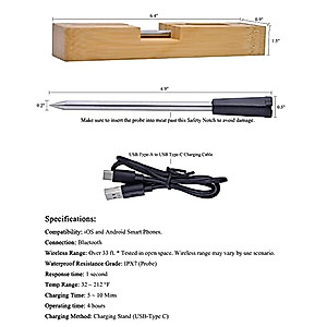 Thurmurise Smart Wireless Meat Thermometer, 33-ft Wireless Range, High-Precision Bluetooth Meat Thermometer for Grill, Oven, Smoker, Rotisserie and BBQ, 1 Probe