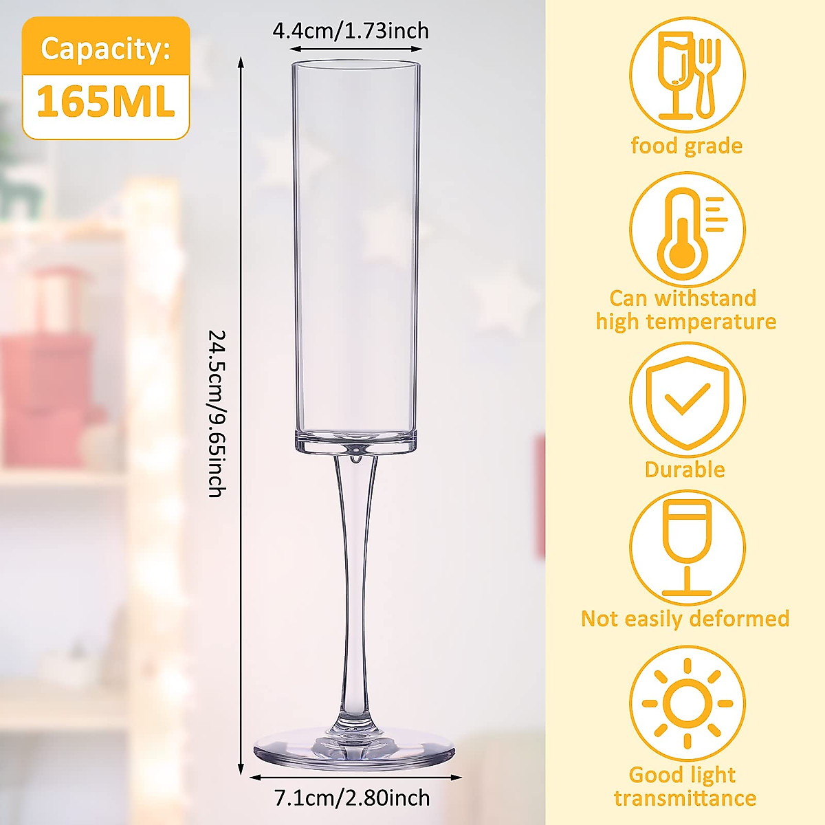 Gerrii 6 oz Acrylic Stemmed Champagne Flutes Unbreakable Plastic Champagne Glasses Reusable Wine Toasting Goblets Crystal Disposable Cocktail Cups for Party, Wedding, Birthday (Clear,18 Pcs)