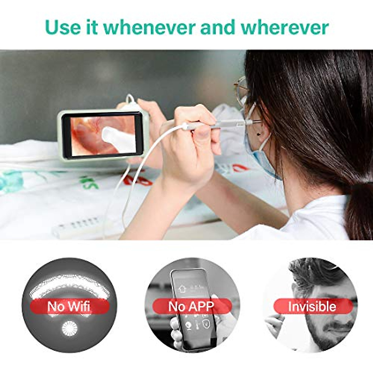 Ear Wax Removal Otoscope,Sinohrd Ear Camera with 5 Inch 1080P HD Screen Ear Scope Otoscopes,3.9mm Light Lens Inspection Endoscope Ear Wax Removal Tool USB Rechargeable Otoscope