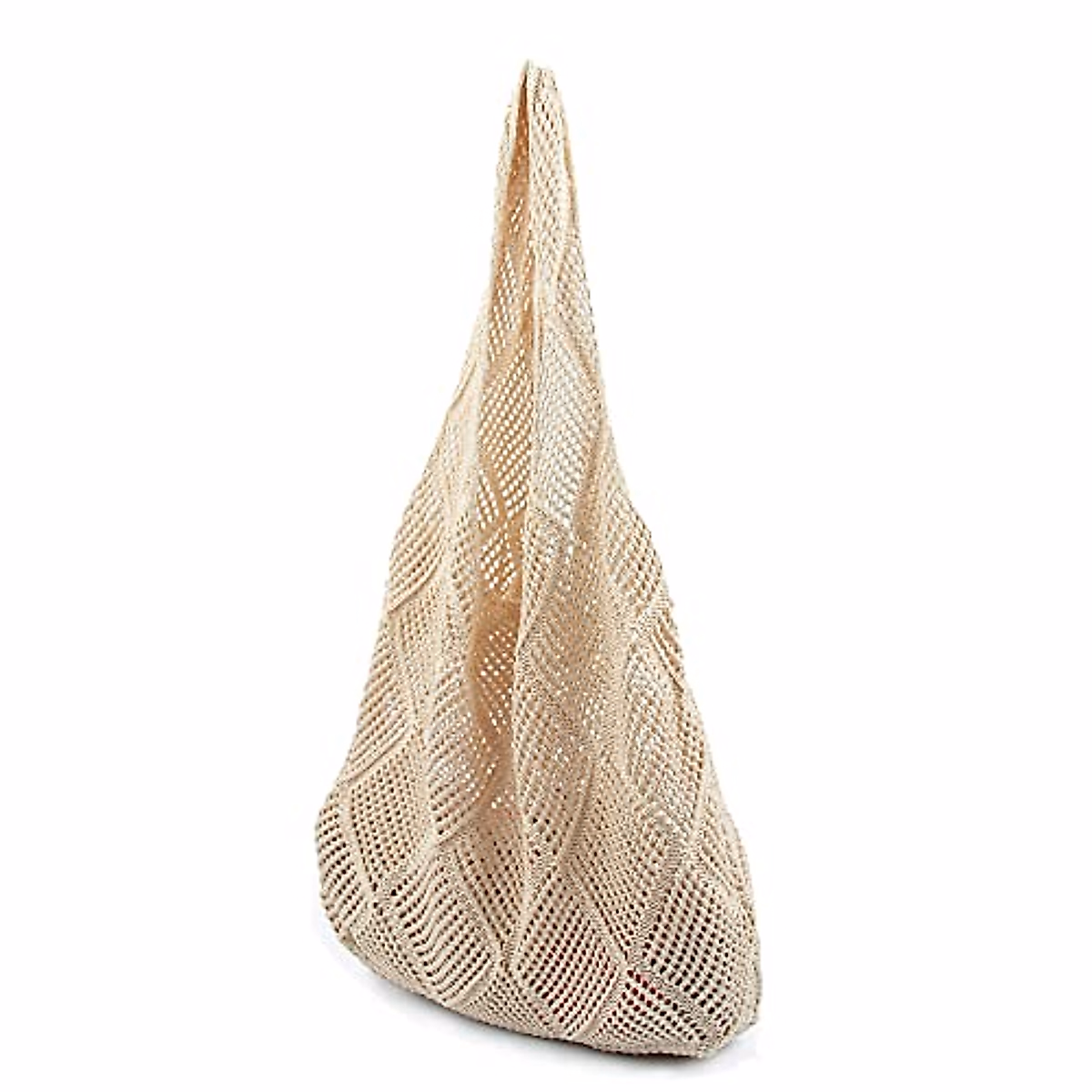 Stizimn Crochet Tote Bag for Women Shoulder Bag Handbags Knitting Hollow Hobo Bag Aesthetic Handmade Weaving Large Capacity (Diamond-shaped Hollow Beige)