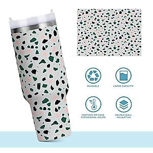 RPLIFE Trendy Terrazzo Dots Tumbler with Handle and Straw, Stainless Steel Bottle, Insulated Cups with Lids, Tumblers for Women