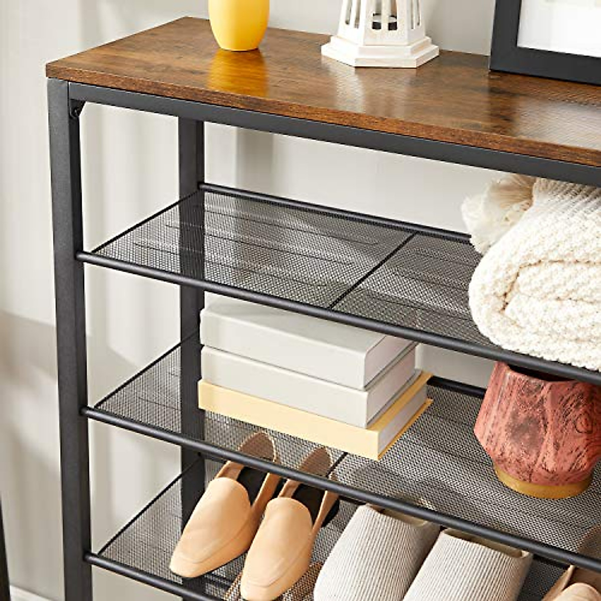 VASAGLE 6-Tier Shoe Rack, Shoe Organizer for Closet, Entryway, 24-30 Pairs of Shoes, Large Shoe Rack Organizer with 5 Metal Mesh Shelves, 11.8 x 39.4 x 43.3 Inches, Rustic Brown and Black ULBS016B01
