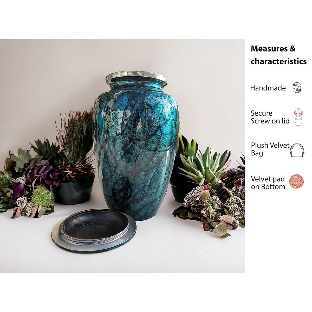 Beautiful Ocean Blue Urns for Human Ashes Adult Female, Burial Urns, Decorative Urns, Funeral Urns, Cremation Urns for Women and Men - 1 Large Urn (Blue)