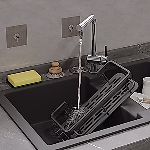 TOOYIMR 3-in-1 Sponge for Kitchen Sink, Adhesive Shower scaddy，can Also be Used as Dish Brush Holder, Shower Shelf, Sink Organizer Sponge Holder and Storage. Rust-Proof Space Aluminum (Black)