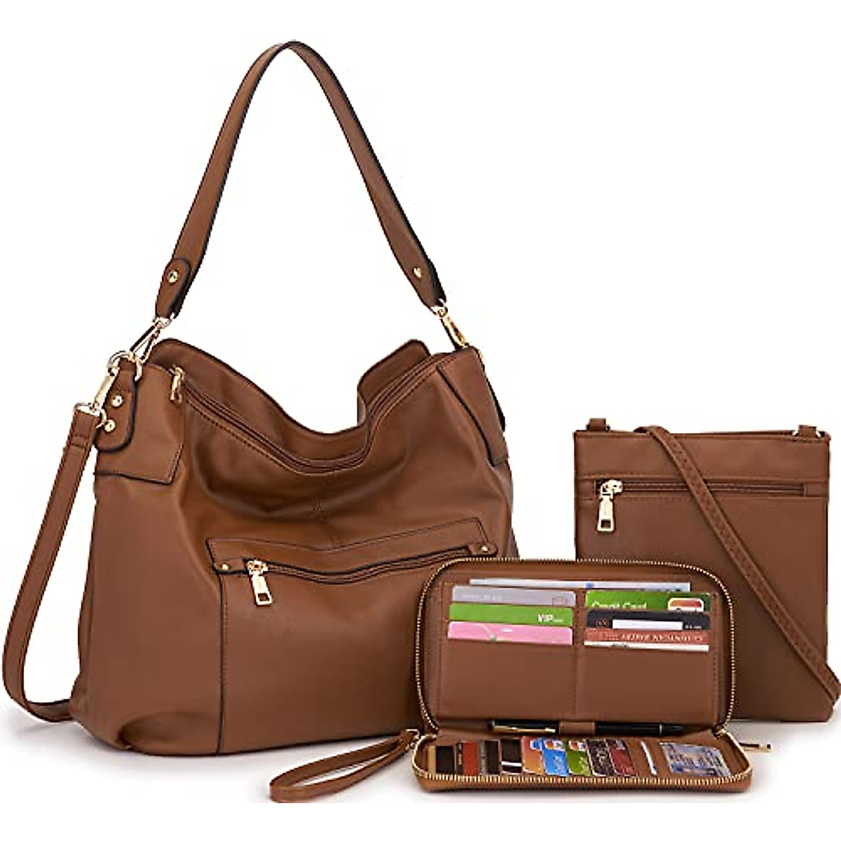 Large Crossbody Bags Ladies Shoulder Handbags Purse and Wallet Set for Women Totes Hobo Purses Brown