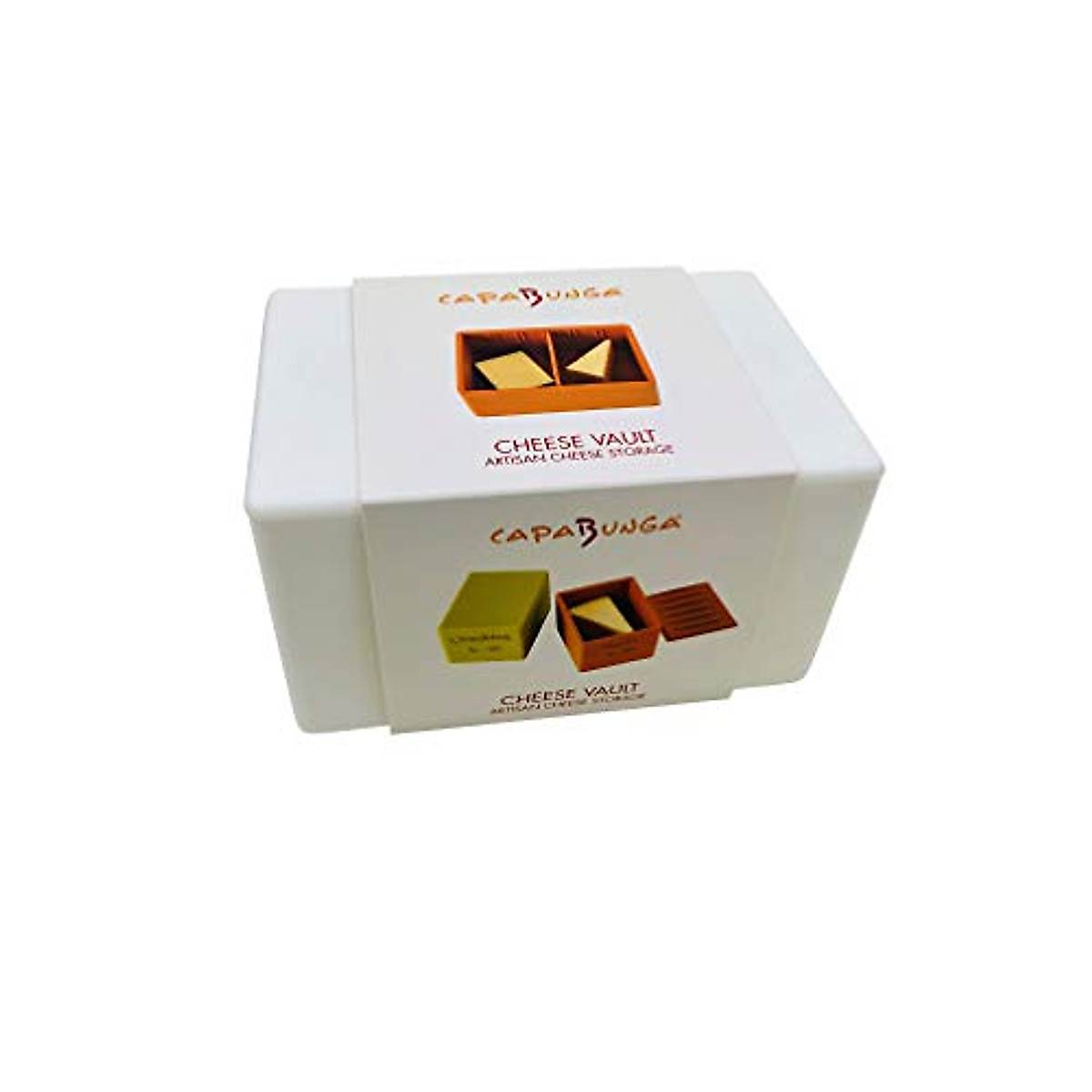 CapaBunga Cheese Vault with Divider - Reusable Artisan Cheese Storage Container for Fridge - Food Grade Silicone Cheese Container 6x4x3.5” - Cheese Keeper for Refrigerator - White Cheese Holder