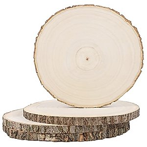 Prsildan 4 Pcs Large Natural Wood Slices, 7-8.5 Inches Unfinished Wood Centerpieces for Tables, DIY Round Wooden Circle Sign Crafts for Wedding Party Décor