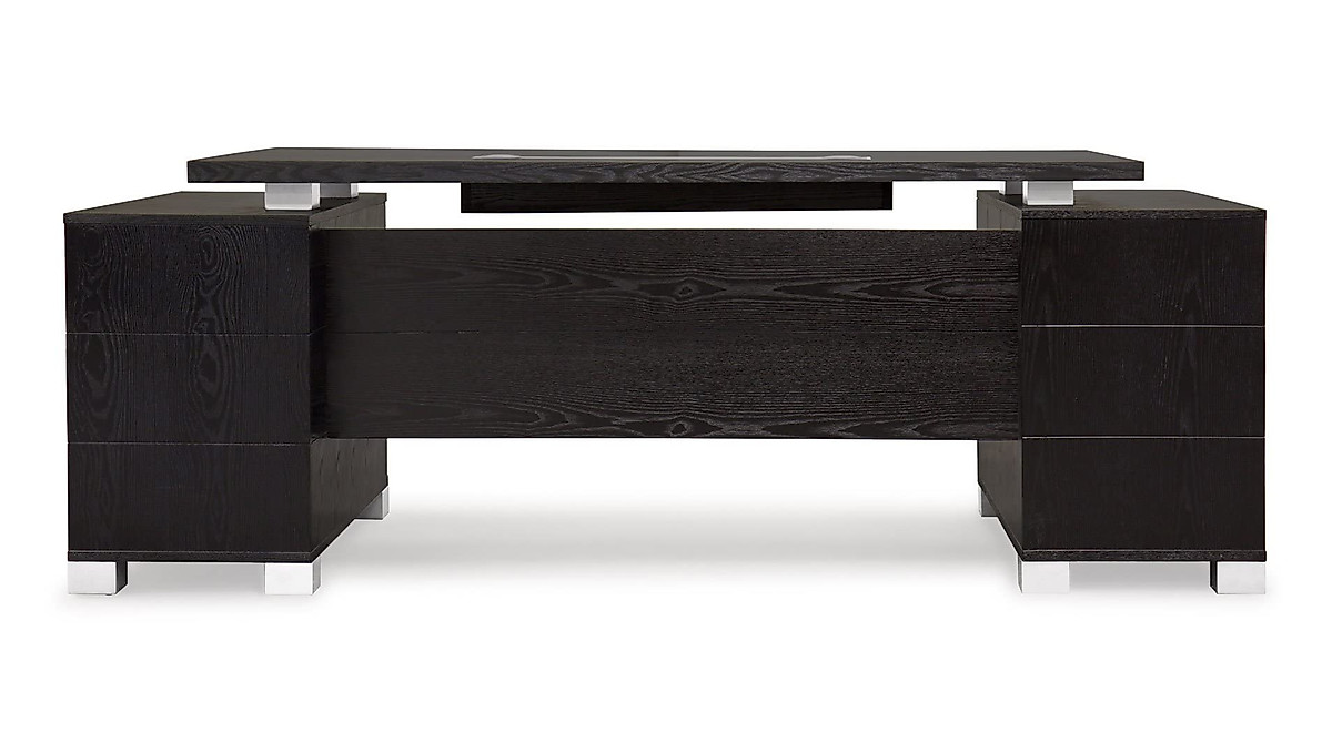 Zuri 79" Modern Ford Executive Desk - Black Oak Office Desk