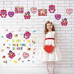 24 Packs Valentine’s Day Craft Kits for Kids Valentine’s Heart Owl Picture Frame DIY Art Craft Valentine’s Day Party Decoration Favor Home Classroom Game Activities
