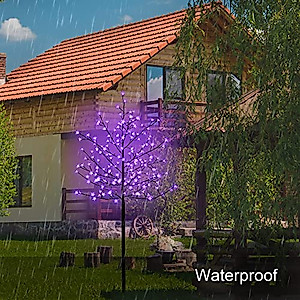 FUCHSUN Solar Blossom Tree 6 FT Garden Led Tree Light with 200 Flowers Outdoor Pathway Light Tall Artificial Tree for Spring Decoration (Purple)