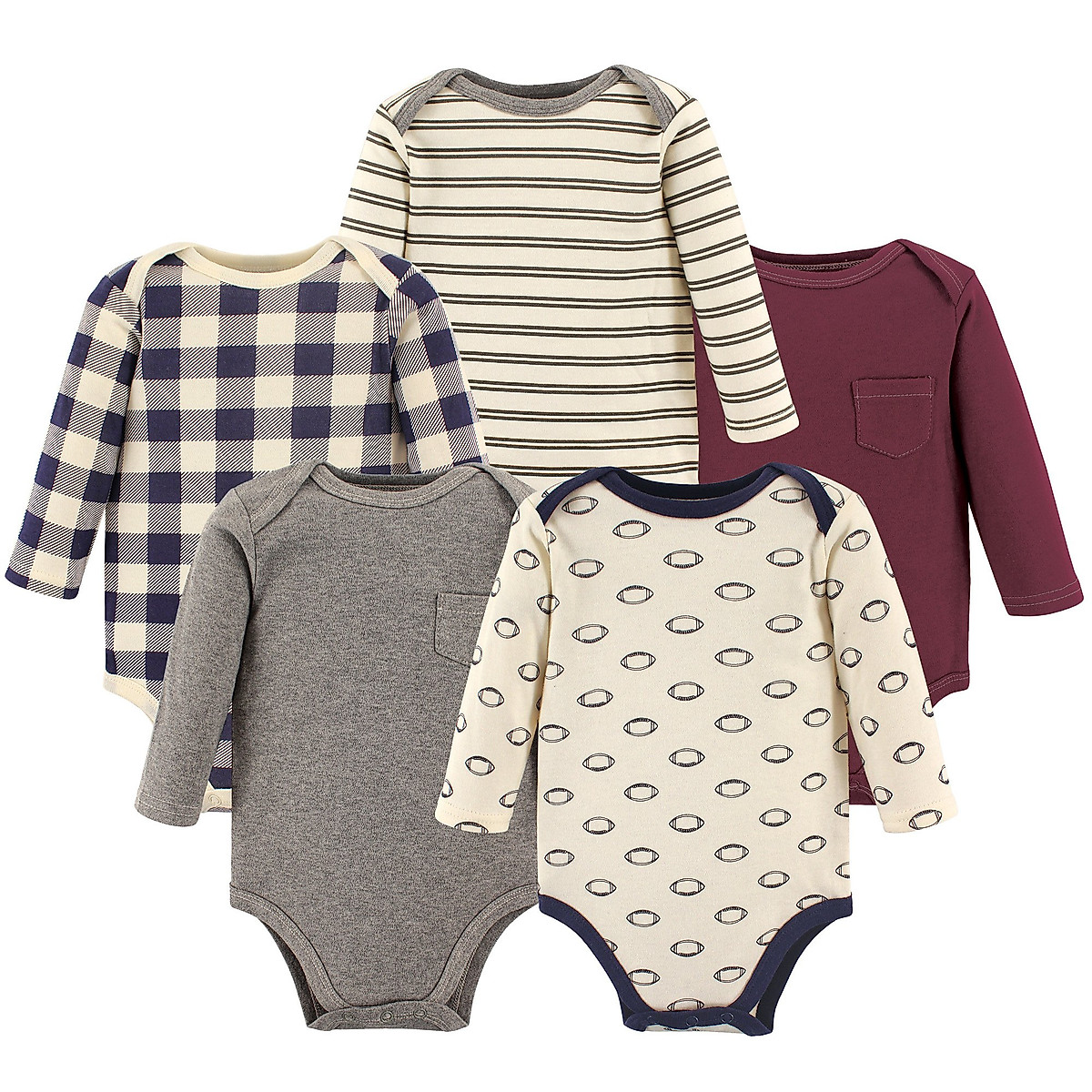 Hudson Baby baby girls Cotton Long-sleeve Bodysuits Bodysuit, Burgundy Football, 0-3 Months US