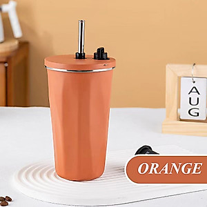 FRAGSCEN Insulated Tumbler with Lid and Straw, 20 OZ Stainless Steel Tumbler with Screw Lid, Iced Coffee Cup, Double Wall Vacuum Tumblers, Leakproof Water Bottle Travel Mug, Orange