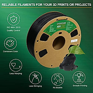OVERTURE ABS Filament 1.75mm, ABS 1kg Spool (2.2lbs),3D Printer Filament,Dimensional Accuracy +/- 0.03 mm, Fit Most FDM Printer (Black 1-Pack)