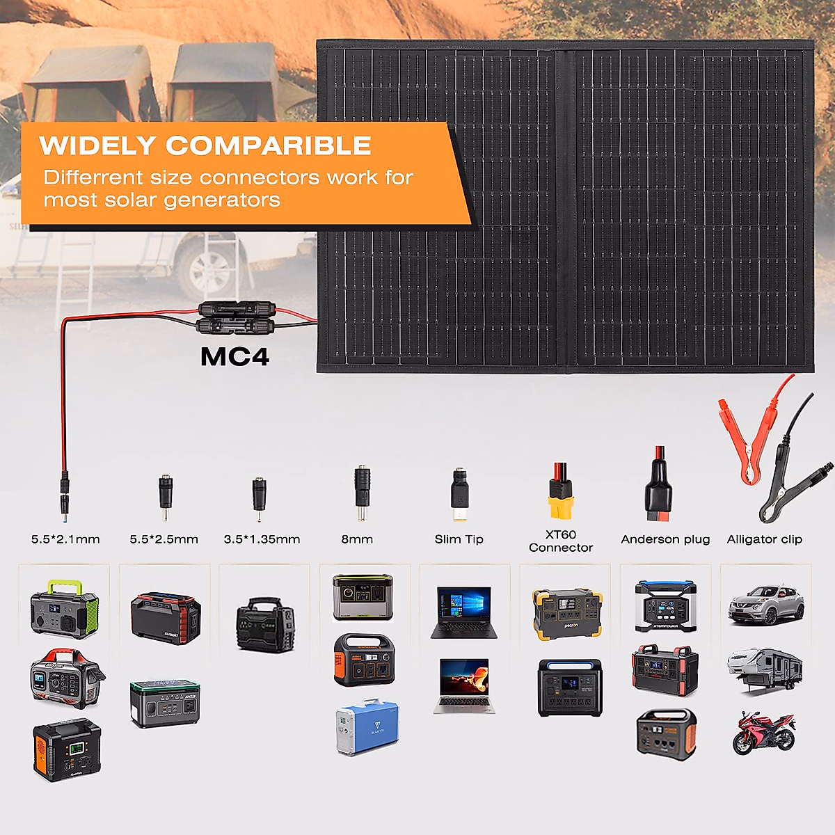 100W Foldable Solar Panel Kit- MOBI OUTDOOR Portable Solar Panel Charger with MC-4, DC, and USB Output for RV Laptops Solar Generator Van Camping Off-Grid (100W)