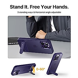 andobil for iPhone 14 Pro Case with Stand [Built-in Invisible Kickstand] [Military Grade Protection] Shockproof Translucent Slim Protective Case for iPhone 14 Pro 6.1 Inch 2022, Matte Purple