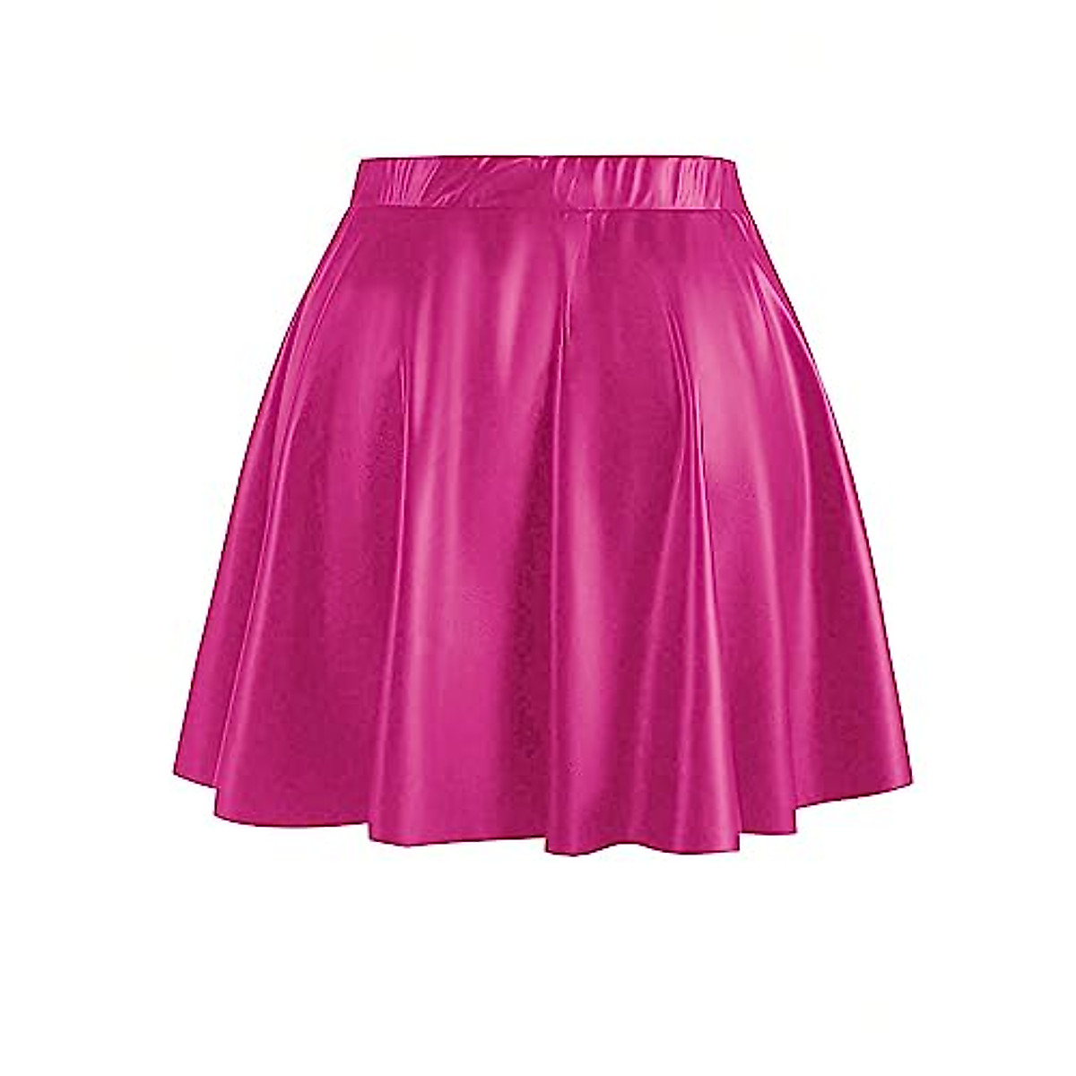 MakeMeChic Women's Plus Size Pleated Leather Mini Skirt High Waist A Line Skater PU Leather Short Skirt Hot Pink 4XL