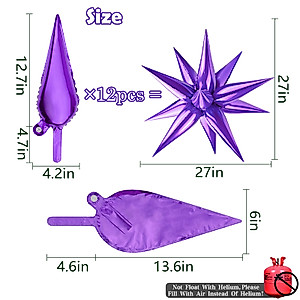 Moukiween 60 PCS Purple Star Balloons, 12 Point Spike Explosion Star Foil Balloons for Birthday, Halloween, Bridal Shower, Wedding, Graduation Decorations (Purple)