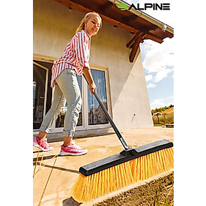 Alpine Industries Push Broom Heavy Duty Smooth Surface Broom Deck Scrubber Long Handle Commercial Floor Scrub Broom Cleans Dirt, Debris, Sand, Mud, Leaves and Water (Yellow, 18 in)